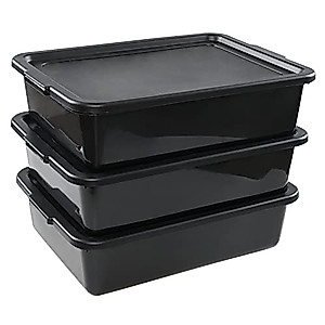 Parlynies 13 L Commercial Bus Tubs with Lid, 3-Pack Plastic Bus Box, Black