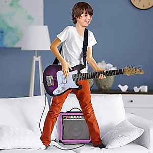 Purple 30 Inch Kids Electric Guitar Beginner Kit, Set Includes 20W Amplifier 3 Picks, Shoulder Strap, Tuner, Bag Case