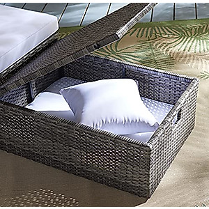 SAFAVIEH Outdoor Collection Pramla Grey Brown/White Cushion Settee with Storage Ottoman (Set of 2) PAT7515C