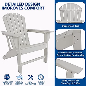 PIZATO Modern Adirondack Chair, HDPE Material Weather Resistant Not Fade & Crack Composite Adirondack Chairs Fire Pit Chairs for Backyard Garden Lawn Porch, White