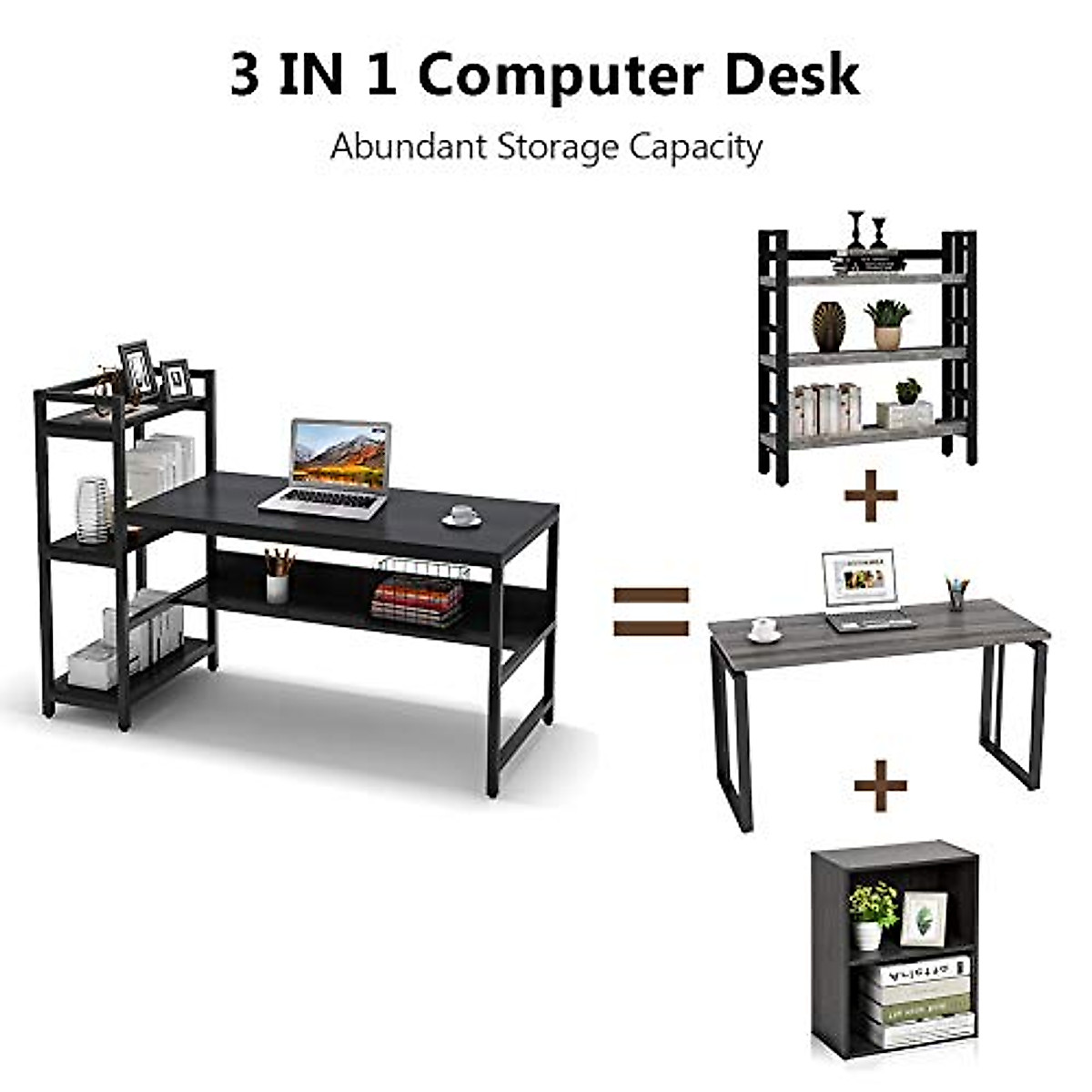 Tribesigns Computer Desk with 4-Tier Storage Shelves, 60 inch Modern Large Office Desk Computer Table Studying Writing Desk Workstation with Bookshelf and Tower Shelf for Home Office (Black)