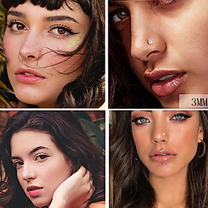 Sllaiss 8Pcs 22G Sterling Silver Nose Rings Studs Tiny 3mm Assorted Shapes CZ Inlaid Nose Body Piercing Jewelry