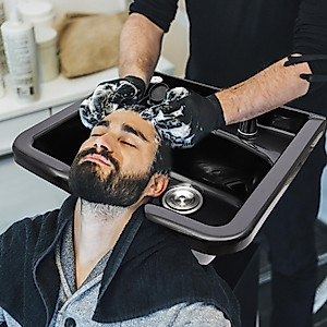 Shampoo Bowl For Salon, Wall Mounted Backwash ABS Salon Spa Barber Equipment With Spray Head, Professional Salon Spa Beauty Brushed Sink 9.84" in Depth, Portable Shampoo Bowl for Hair Stylists