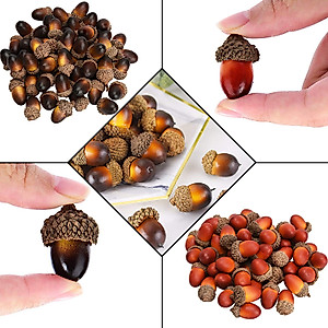 Udefineit 100PCS 3cm Artificial Mini Acorns, Fake Fruit Props Lifelike Oak Nut Plants Model Craft for Home Kitchen Table Decor, Thanksgiving Halloween Christmas Festival Decorative Ornaments (2 Pack)