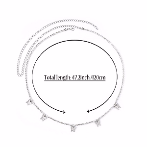 Zoestar Gorgeous Crystal Waist Chains Bikini Butterfly Summer Beach Body Chain Jewelry for Women (Silver)