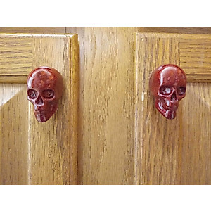 Red Holographic (Holo) Glitter Skull Door Knobs Drawer Knobs (Set of 2)