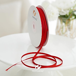HUIHUANG Solid Color Satin Ribbon 1/8 inch x 100 Yards Roll Ribbon Thin Red Satin Double Face Crafts Ribbon for Crafts Sewing Christmas Gift Wrapping DIY Bows (Red)