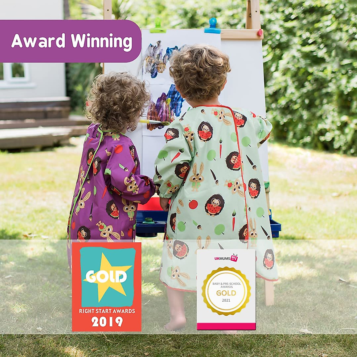 Tidy Tot - Long Baby Bib - Mess Proof Long Sleeve Feeding Smock with Large Food Catcher Pocket - Waterproof Bib – Machine Washable. Fits 6-24 months - Purple