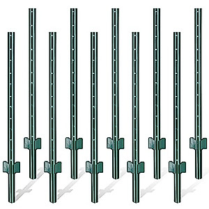 Gtongoko 5 Feet Sturdy Duty Metal Fence Post, Pack of 10, U Post for Fencing Green Fence Posts for Garden Yard and Outdoor Wire