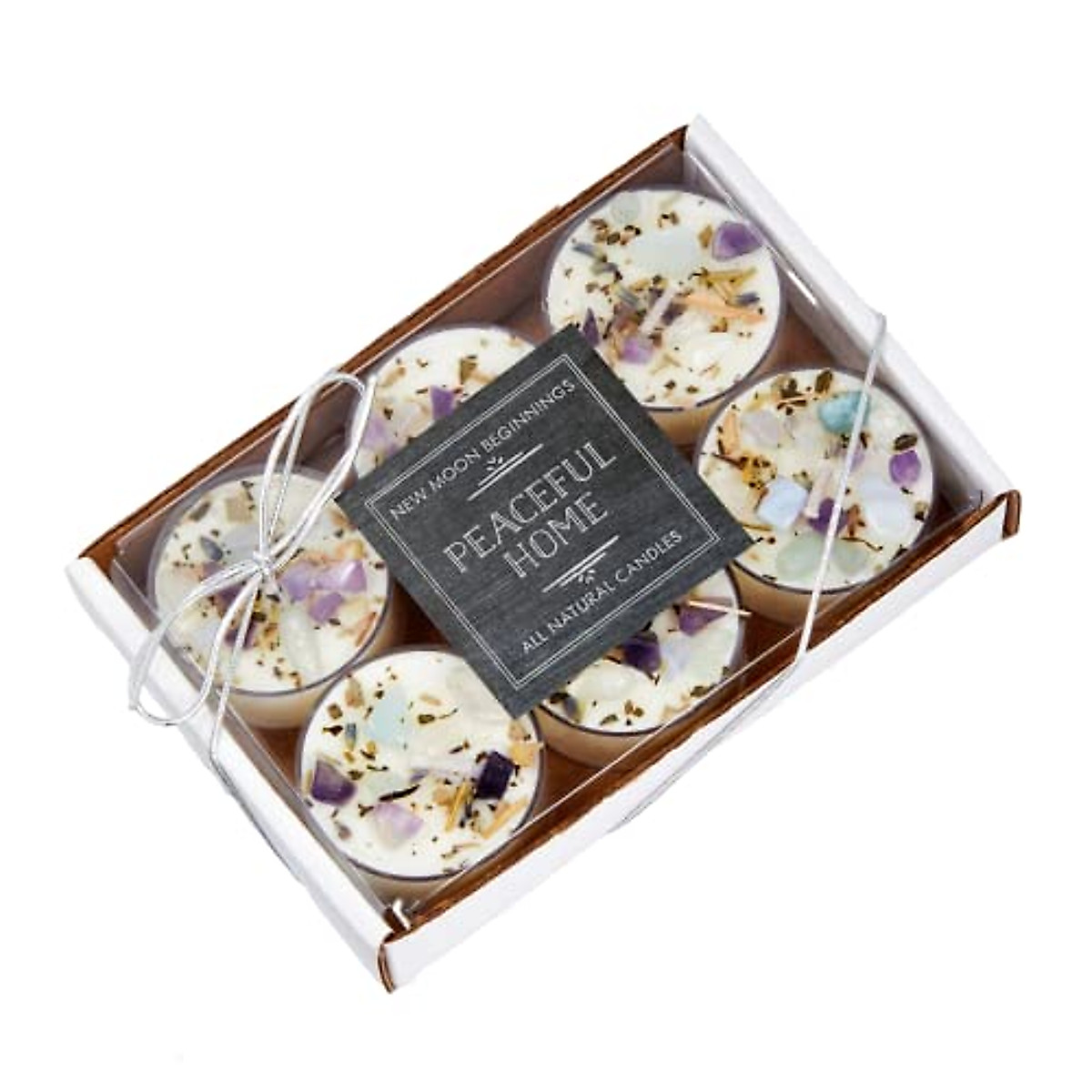 Peaceful Home Candle by New Moon Beginnings - Stress Relief Candle - Energy clearing - All Natural Essential Oil Soy Candle - Crystal Candles (Peaceful Home, 6 Pack Tealights)