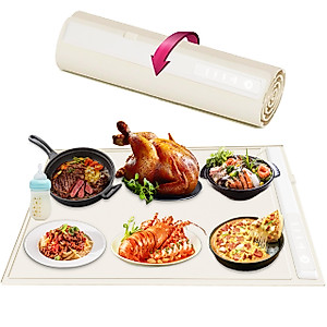 Food Warming Mat - Fast & Full Surface Heating, Silicone Warming Mat for Food with Adjustable Temperature, Warming Trays for Buffets Party, Portable Food Warmer for Countertop