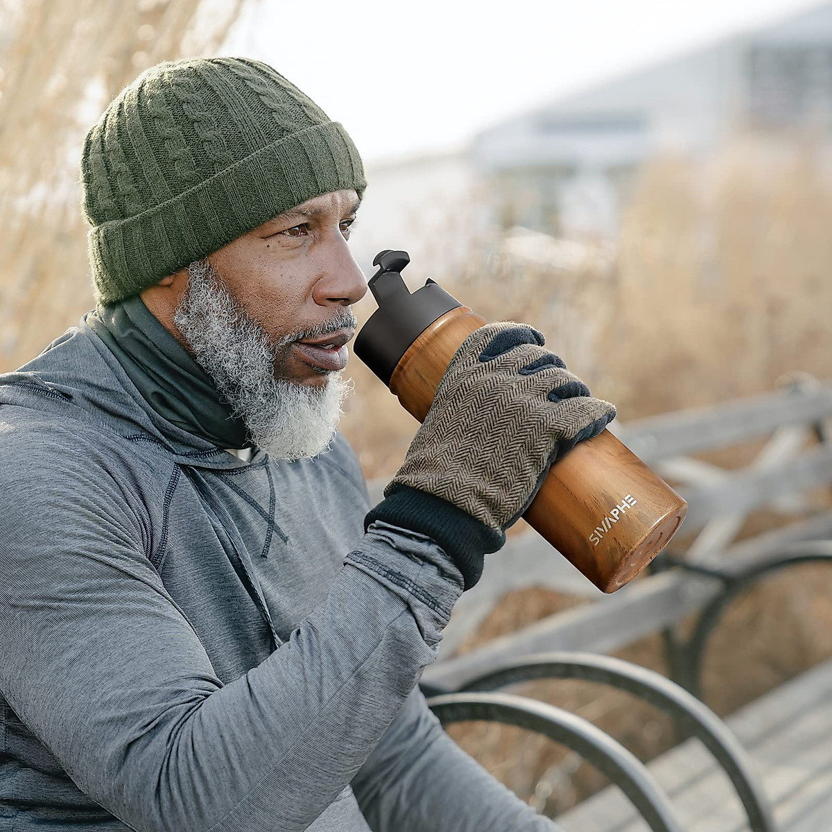 Sivaphe Tea Infuser Bottle With Removable Loose Leaf Tea Strainer, 18/8 Stainless Steel Insulated Travel Tea Tumbler Festival Gift(Wood Grain)