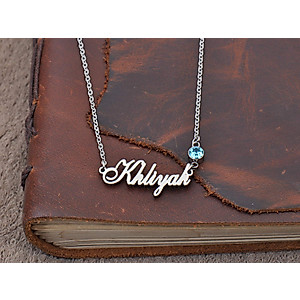GR35Z9 Customized Silver Name Necklace with Dainty Birthstone for her Jennie
