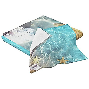 JIPONI Starfish Ocean Cotton Towel Set of 2, 1 Bath Towel 1 Washcloth Soft and Highly Absorbent Towels for Bathroom Hotel Spa Gym Decor