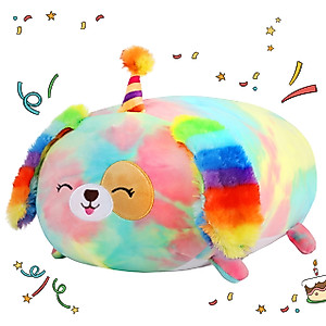 Easfan Rainbow Birthday Dog Plush Body Pillow Puppy Soft Toy Stuffed Animals, Birthday Gifts for Boys Girls, 17 inches