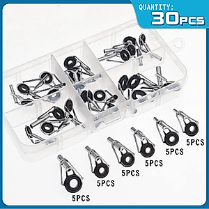 Gefischtter Fishing Rod Guide Tips Repair Kit Fishing Pole Repair Replacement Stainless Steel Ceramic Ring Saltwater Fishing Eyelet Repair Guide Tips 6Sizes 30pcs…
