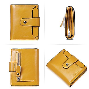 BOSTANTEN Women Leather Wallet RFID Blocking Small Bifold Zipper Pocket Wallet Card Case Red and Yellow Bundle