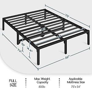 Yaheetech Metal Platform Full Bed Frame Quick Lock Tool-Free Easy Assembly 14 Inch Mattress Foundation with Ultra-Durable Steel Slat Support/No Screws and Box Spring Needed/Black