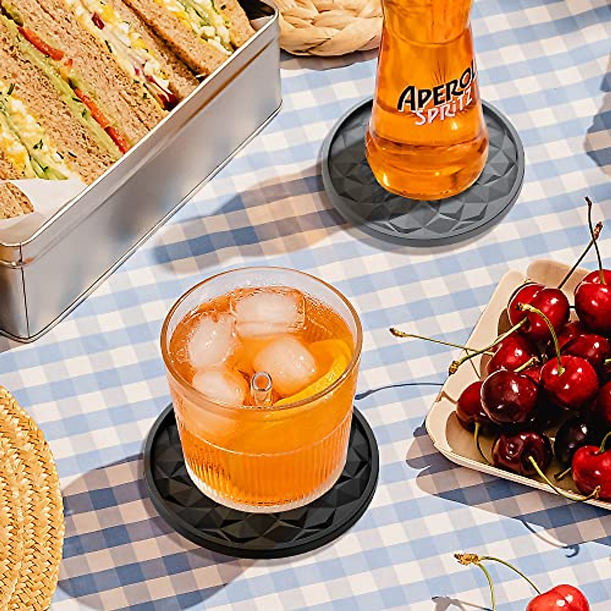 Silicone Coasters [6 Pack] ME.FAN Coasters with Holder - Drinking Coasters - Cup Mat for Drinks - Live for Hot or Cold Drink Thickened, Non-Slip, Non-stick, Deep Tray Mint Green