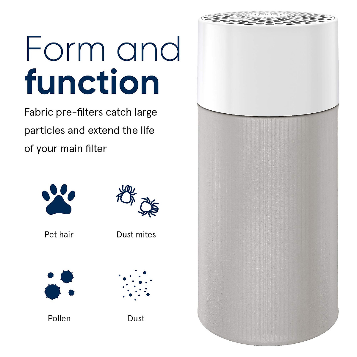 BLUEAIR Blue Pure 411 Light Gray Pre-Filter, Washable Fabric Traps Pollen, Pet Hair & Dust, Lunar Rock, Pure Mini (Pack of 1)