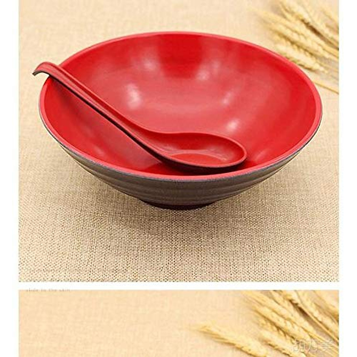 JapanBargain 4623, Chinese Soup Spoons Japanese Soup Spoons Wonton Soup Spoons Rice Spoons Pho Spoons Ramen Soup Spoons Dinner Spoons (Black Red 6.5 inch)
