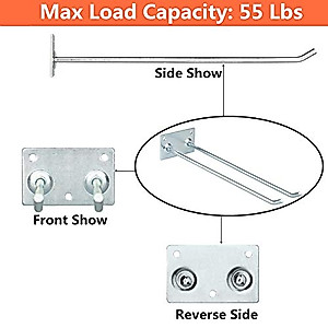 Wall Mounted Steel Long Handled Tools Storage Hooks, 12 Inch Steel Garage Utility Double Rack Organizing Ladders, Rakes, Hose, Shovel, Brooms, Max Capacity 55Lbs (Pack of 4 )