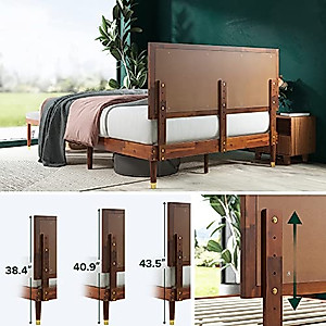 ZINUS Raymond Wood Platform Bed Frame with Adjustable Upholstered Headboard / Solid Wood Foundation / Wood Slat Support / No Box Spring Needed / Easy Assembly, Queen