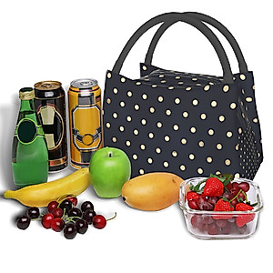 srufqsi Black With Dots Oversized Portable Insulation Bag Lunch Bag Tote Bag Insulated Lunch Box Picnic Beach Fishing Work