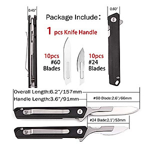 Samior S13 Small Slim Flipper Scalpel Folding Pocket Knife with 10pcs #24 and 10pcs #60 Replaceable Blade, G10 Handle with Liner Lock Pocket Clip, Utility EDC Keychain Knives, 1.2oz