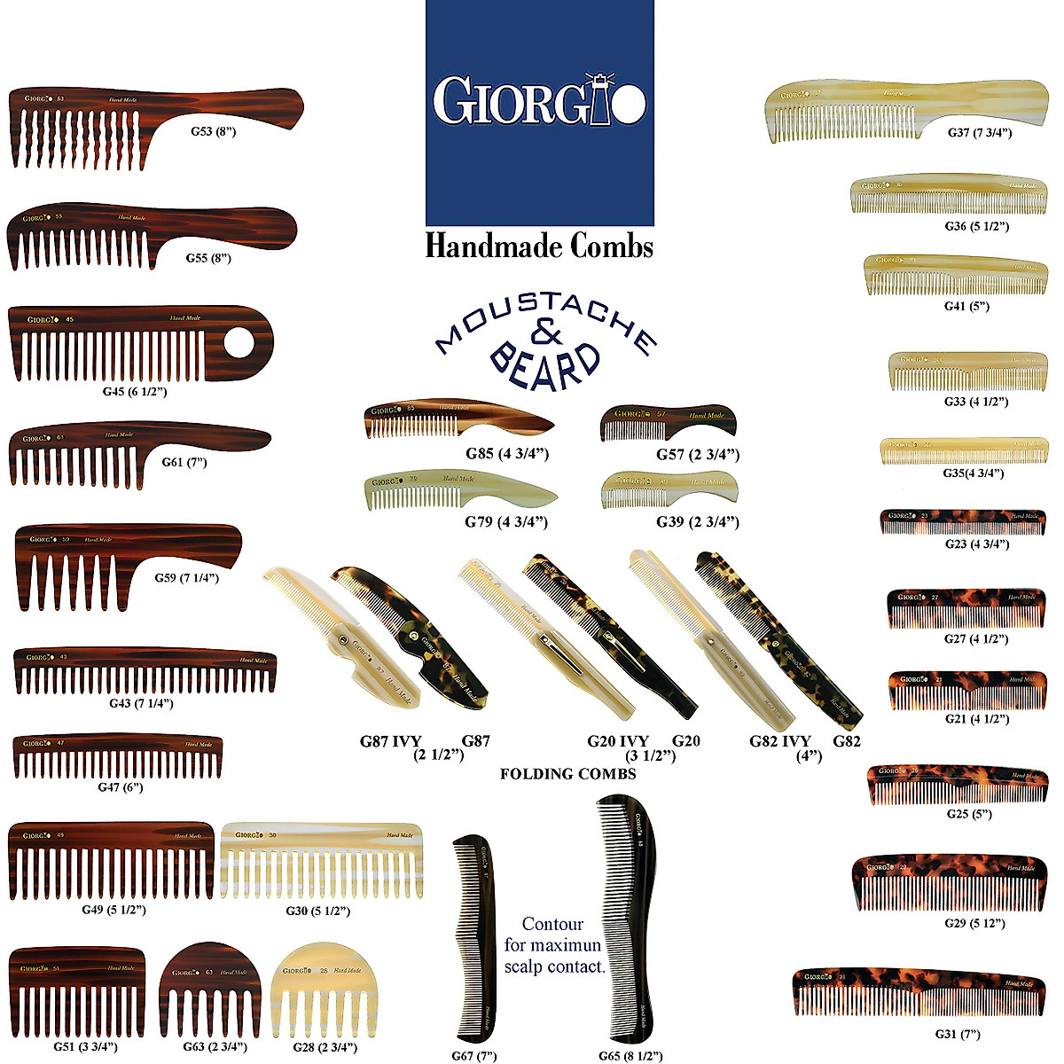 Giorgio G51 Small Travel Purse Hair Detangling Comb, Wide Teeth Pocket Comb for Thick Curly Wavy Hair. Hair Detangler Comb For Wet and Dry Everyday Care. Handmade of Cellulose, Saw-Cut Hand Polished