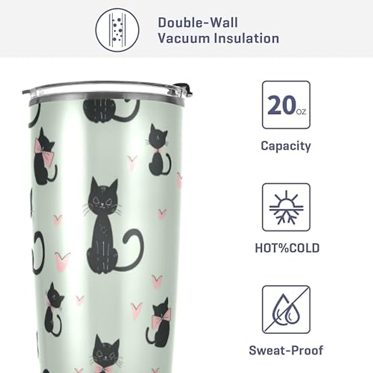 Amooorous Cartoon Cute Black Cat Stainless Steel vacuum insulated water bottle with Straw Lid coffee mug travel for School, Sports, Daycare, Camp & More leakproof 20oz insulated tumbler botellas para