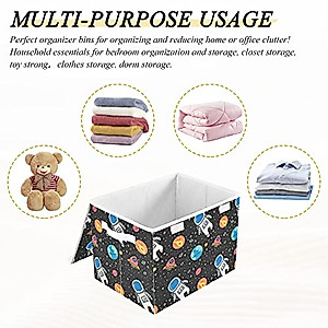 Krafig Kawaii Cartoon Space Foldable Storage Box Large Cube Organizer Bins Containers Baskets with Lids Handles for Closet Organization, Shelves, Clothes, Toys