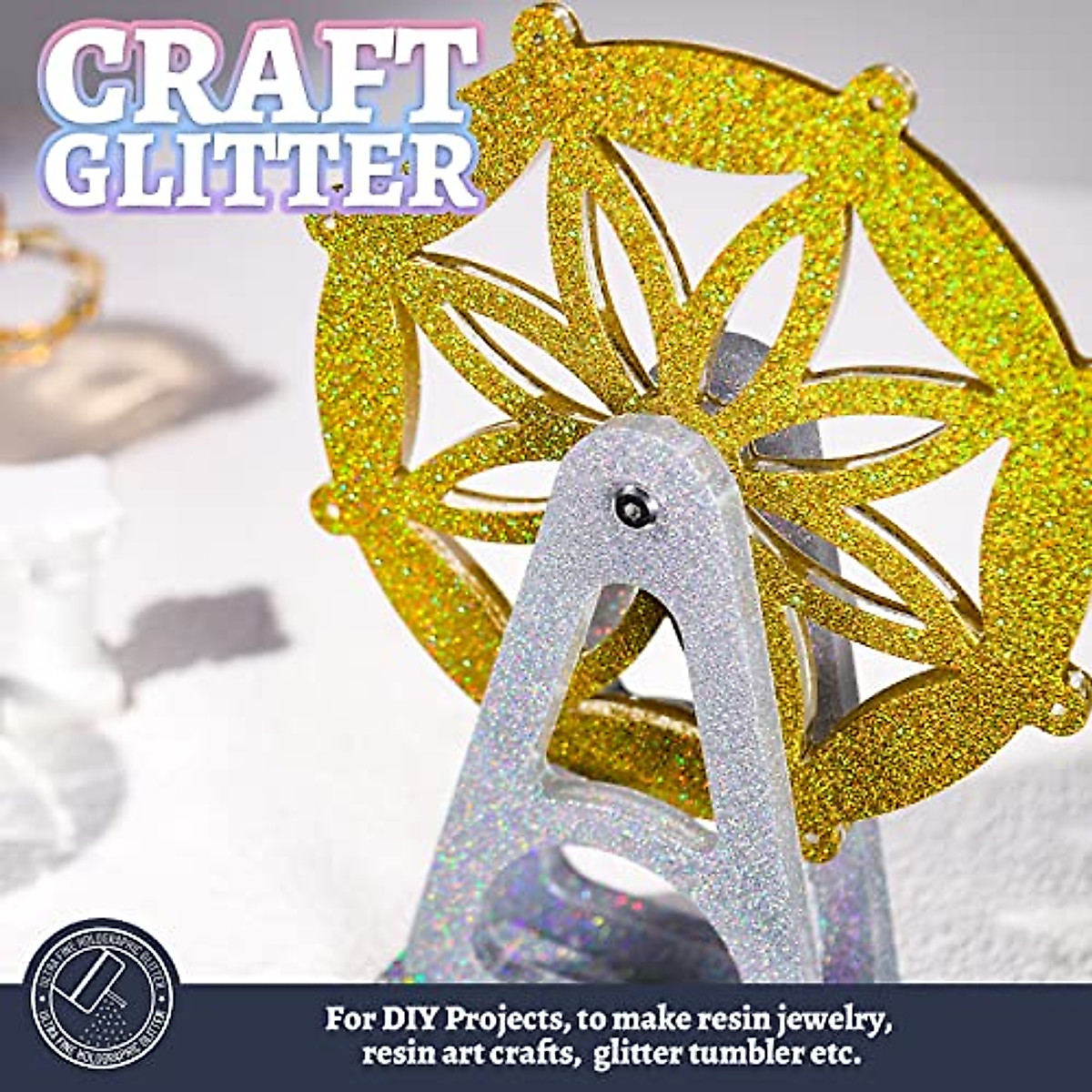 Holographic Ultra Fine Glitter, 180G/6.35OZ Resin Glitter Powder Sequins Flakes, 1/128" Metallic Iridescent Glitter for Resin Tumblers Art Crafts, Hair Face Body Nail Glitter, LEOBRO Gold Glitter