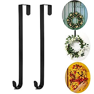 Aeibun Metal 15in Wreath Hangers for Front Door 2 Pack - Thin Long Over Door Hook for Home Decor Organizer- Heavy Duty Door Hanger for Hanging Hat,Purse,Plant,Fall Wreath,Halloween,Christmas Decor