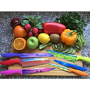 Golden Coast Cutlery Colored Kitchen Chef Knife Set - Beautifully Designed Razor-Sharp Large and Small Cooking Knives with Non-Stick Surface Finish and Gift Box