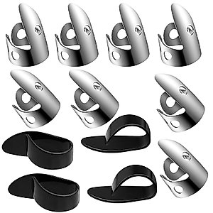 12pcs Adjustable Finger Thumb Picks Set Includes 8pcs Silver Stainless Steel Finger Picks and 4pcs Plastic Thumb Picks for Guitar Banjo Harp Bass Plectrum (Black)