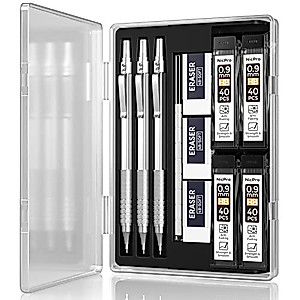 Nicpro Metal 0.9 mm Mechanical Pencils Set with Case, with 3PCS 0.9mm Drafting Pencil, 6 Tubes HB Lead Refills, 3PCS Erasers, Erasers Refills for Adults, Children, Artist Writing, Drawing, Sketching