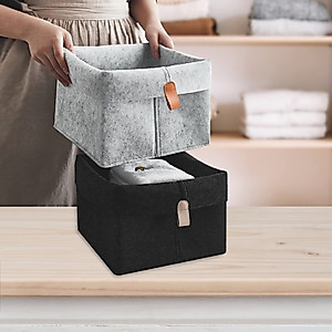 WisePoint Felt Storage Basket, Folded Closet Storage Bins Large Capacity Cube Storage Bin with Hanger, Multifuctional Storage Bins for Shelves, Clothing, Books, Shoes (light gray)