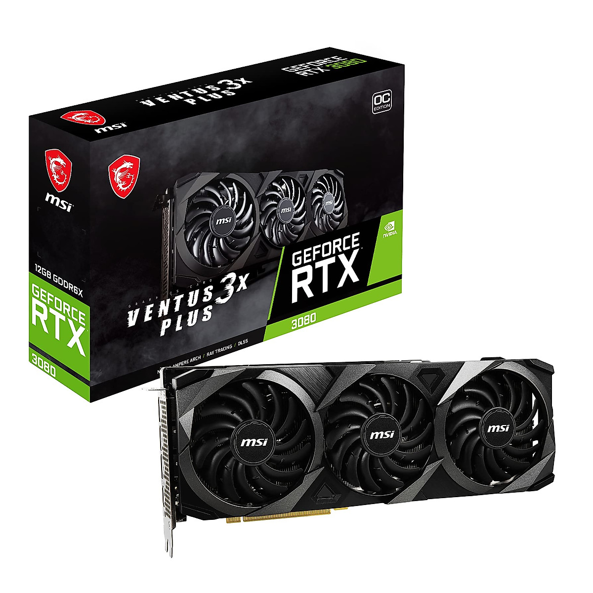 MSI Gaming GeForce RTX 3080 LHR 12GB GDRR6X 384-Bit HDMI/DP Nvlink Torx Fan 3 Ampere Architecture OC Graphics Card (RTX 3080 Ventus 3X Plus 12G OC LHR)