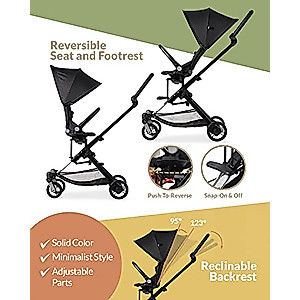 Unilove On The Go 2-in-1 Lightweight and Frame Stroller with Reversible Toddler Seat, Bubble Black