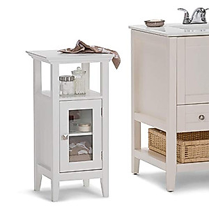 SIMPLIHOME Acadian 30 inch H x 15 inch W Floor Storage Bath Cabinet in Pure White with Storage Compartment and 1 shelf, for the Bathroom, Transitional