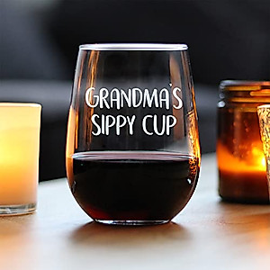 Grandma's Sippy Cup - Stemless Wine Glass Gift for Grandmothers - Cute Birthday Glasses - Large 17 Oz
