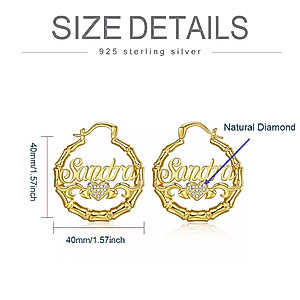 MOTIEL Custom Name Earrings Personalized Natural Diamonds Elegant Large Bamboo Hoop Earrings 925 Sliver Customized Earrings for Women Grils Fashion Jewelry Gifts-30mm
