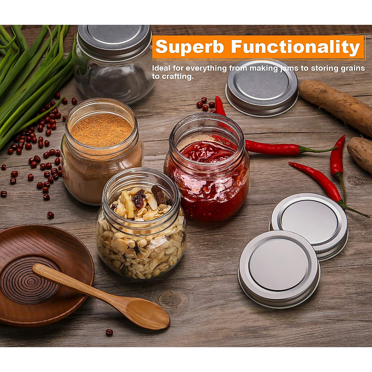 Rainforce Small Glass Mason Jars 8 oz 30 Pack With Silver Lids -1/4 Quart Canning/ Storage Pickling Jars For Jelly, Jam, Honey, Pickles and Spice With Free 30 Chalkboard Labels