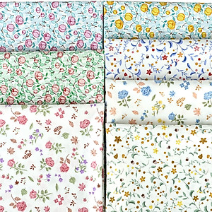 Gnognauq Floral Cotton Fabric Fat Quarter Bundles, 7 Pieces Rose Tulip Pre-Cut Fabric Multi Color Printed Quilting Fabric for Patchwork Sewing Quilting, 18x22 inches