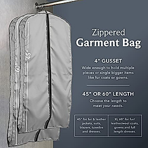 Tuva Inc. Breathable Cotton Extra Long Fur Coat/Gown/Robe Bag, Grey with Houndstooth Trimming, with 4 Inch Gusset (45 Inches)