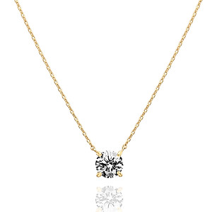 PAVOI 14K Gold Plated Crystal Solitaire 1.5 Carat (7.3mm) CZ Dainty Choker Necklace | Gold Necklaces for Women