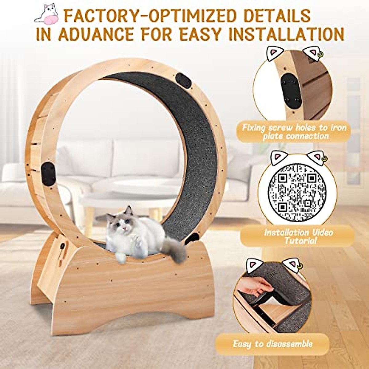 Hooseng Cat Exercise Wheel, Cat Treadmill with Carpeted Runway and Noiseless Roller, Cat Running Wheel for Pet Loss Weight and Daily Exercise