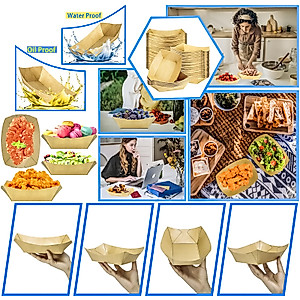 MotBach 150 Pack 3LB Extra Large Paper Food Boat Trays Disposable Paper Boats, Heavy Duty Food Boats, Paper Food Serving Tray Boat Basket for Snacks Popcorn Dessert Sandwich Burger Taco Fries Nacho