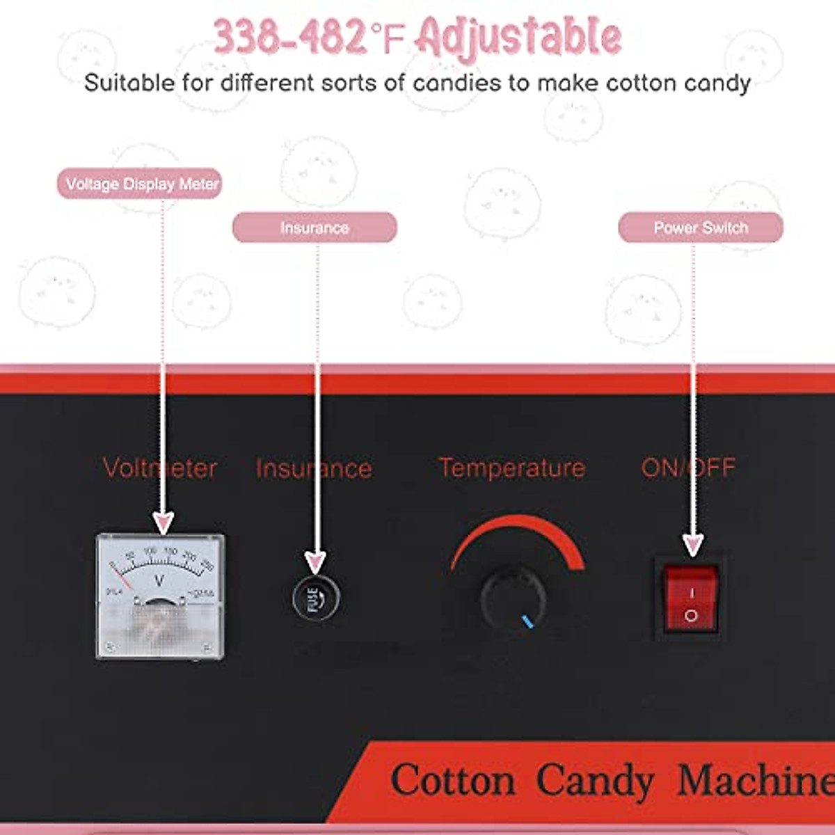 ROVSUN 21 Inch Cotton Candy Machine, Electric Cotton Candy Maker Candy Floss Machine w/Stainless Steel Bowl, Sugar Scoop and Large Storage Drawer for Commercial Home Party Carnival, Pink